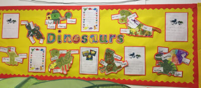 A Colourful Dinosaur Themed Display Spotted at a School